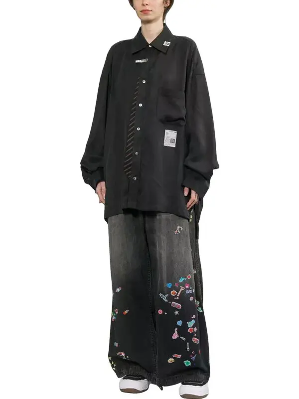 Mihara Yasuhiro Attached Tie Satin Shirt - Black