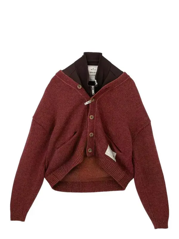 Mihara Yasuhiro Distressed Cable-knit Cardigan - Red