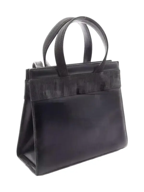 FERRAGAMO Leather Grosgrain Vara Ribbon Tote Bag - Black