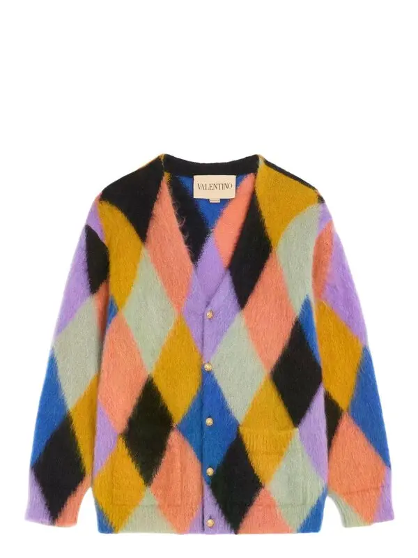 Valentino Garavani Mohair Wool Cardigan With Rhombelle Pattern - Black