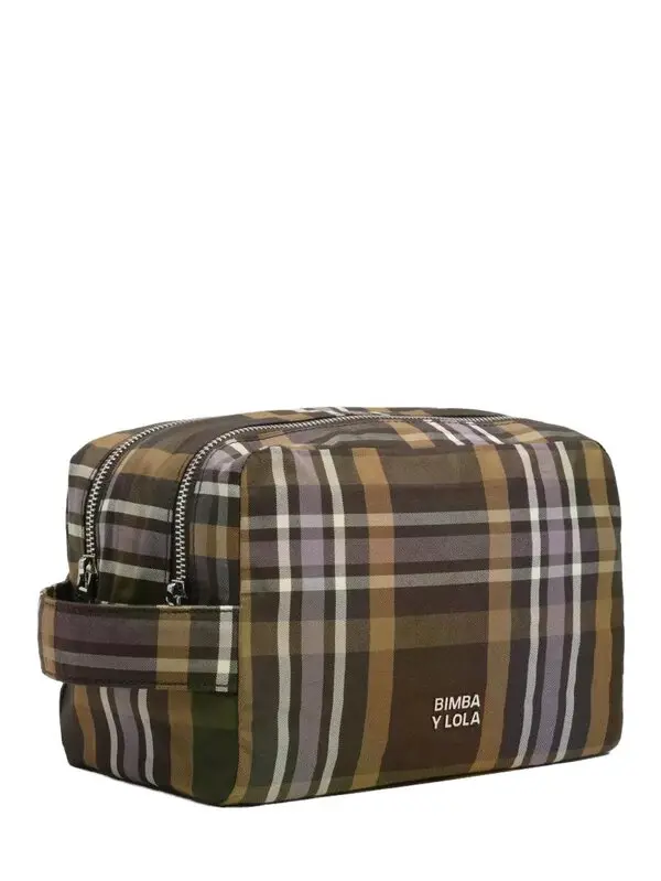 Bimba Y Lola Large Hunter Green Tartan Jacquard Double Make-up Case - Brown