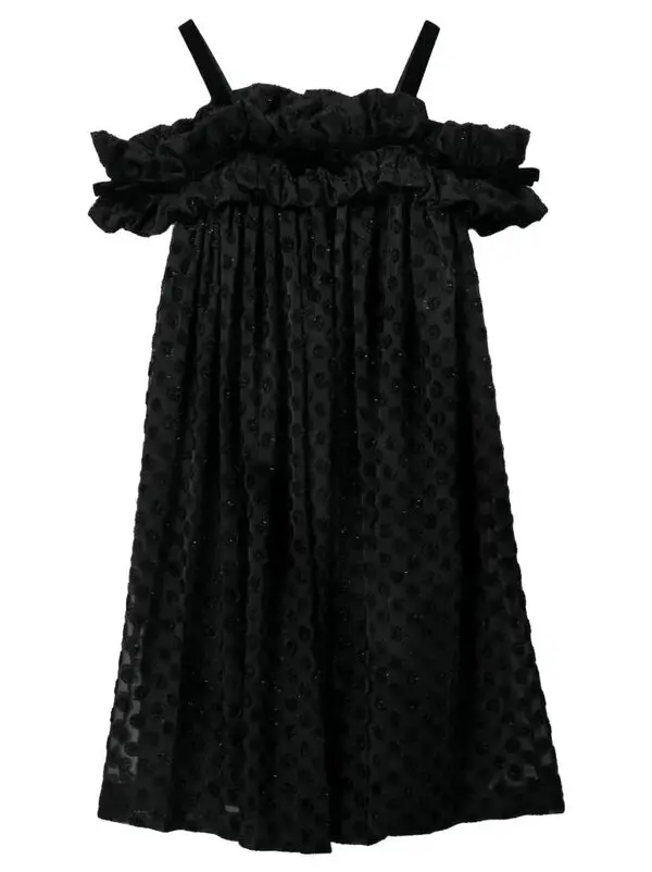 Noir Kei Ninomiya Ruffled Polka-dot Midi Dress - Black