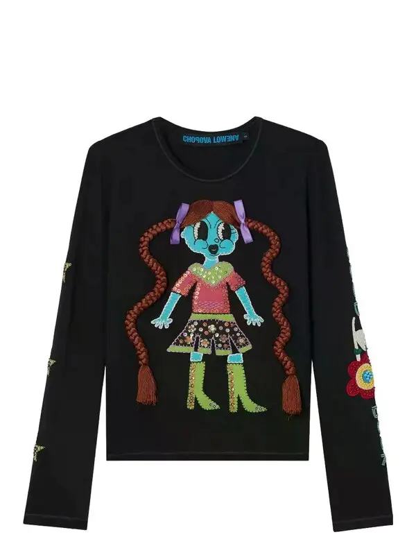 CHOPOVA LOWENA Embellished Long-sleeve T-shirt - Black