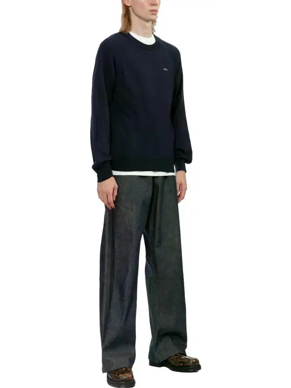 A.p.c. Logo-embroidered Crew Neck Jumper - Blue