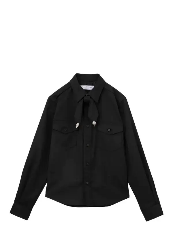Toga Twill Ribbon Shirt With Bow Detail - Black