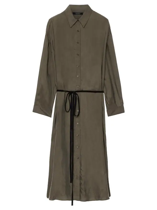 ALLSAINTS Yurra Tied Cupro Shirt Dress - Green