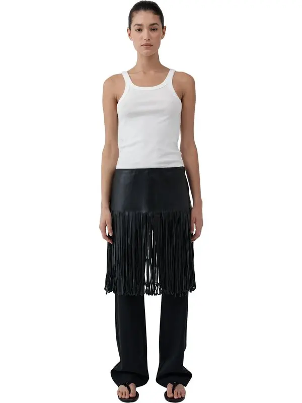 ST. AGNI Fringe Belt Leather Skirt - Black