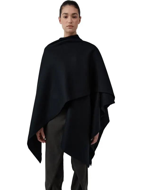ST. AGNI Wool Twill Poncho - Black