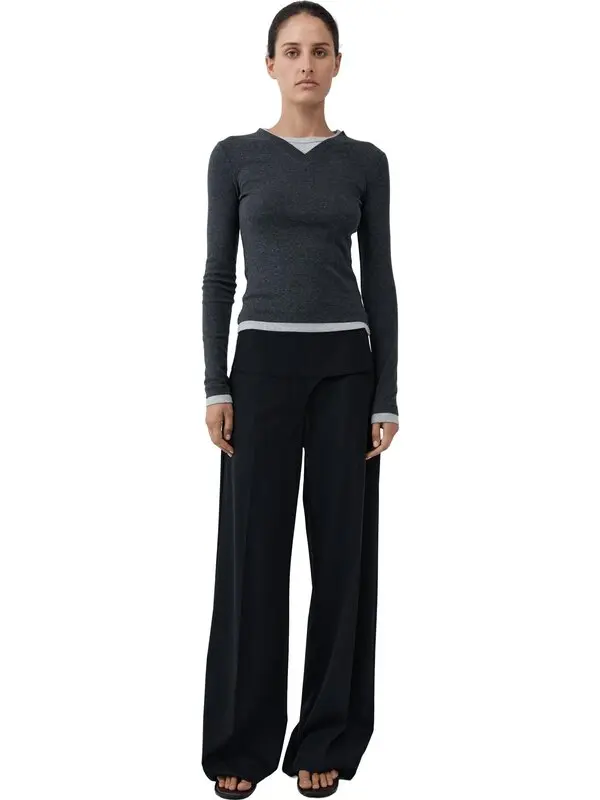 ST. AGNI Wool Wide Waistband Pants - Black