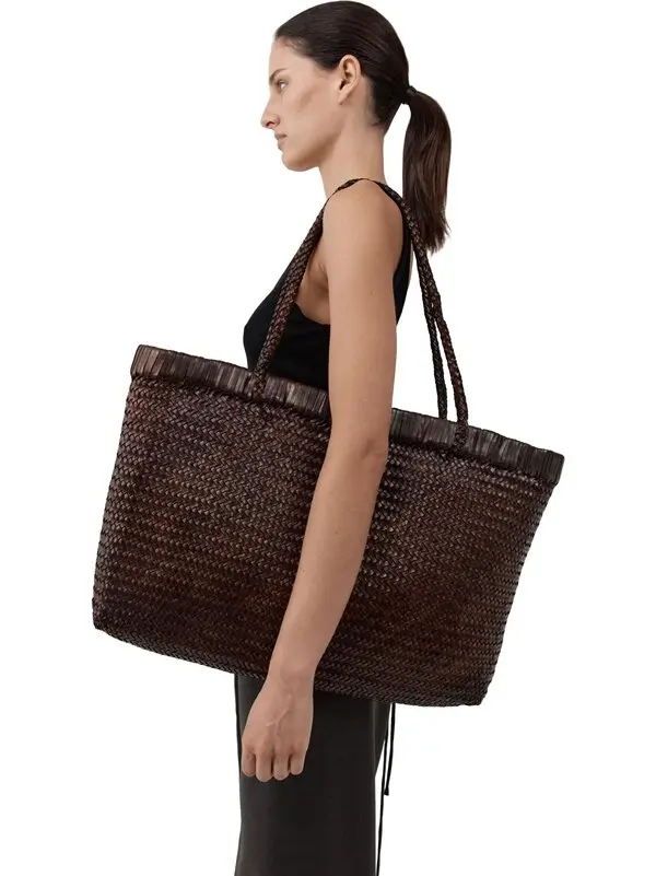 ST. AGNI Wide Bagu Woven Tote - Chocolate