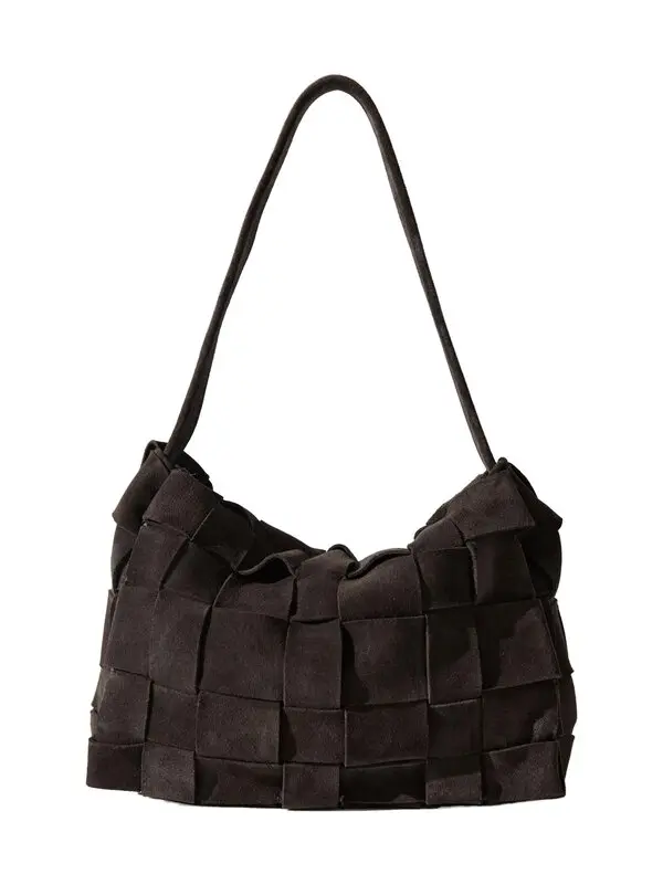 ST. AGNI Suede Woven Envelope Mini Tote - Coffee