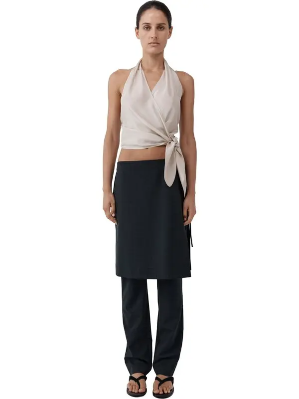 ST. AGNI Silk Halter Wrap Top - Soft Ash