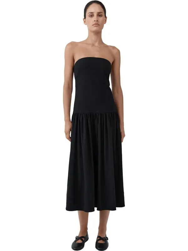 ST. AGNI Gathered Strapless Midi Dress - Black