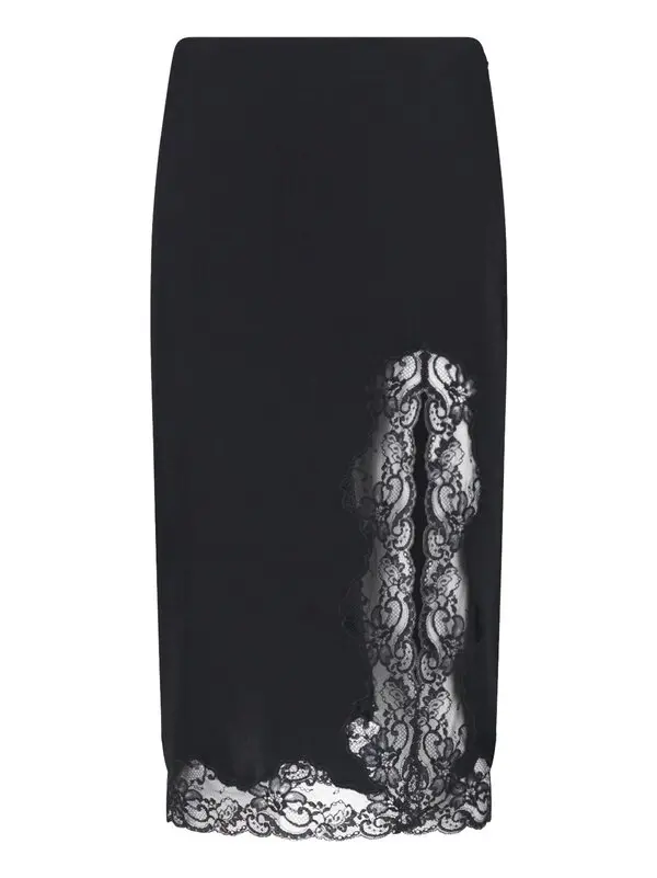 Balmain Lace Panel Midi Skirt - Black