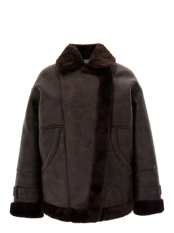 Liu Jo Faux Fur Trimmed Shearling Coat - Mole Marble