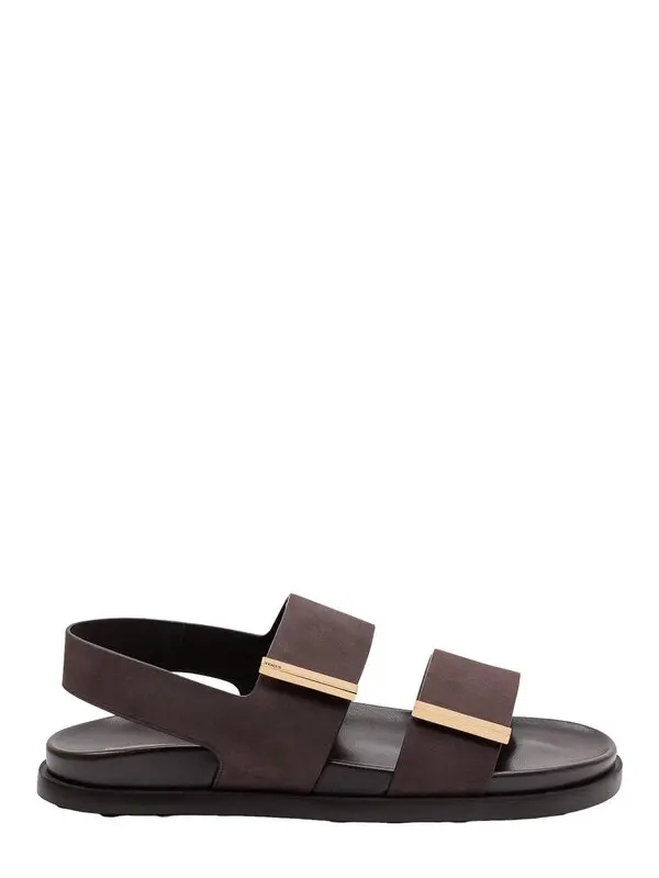 TOD'S Leather Footbed Sandals With Gold Tone Detail - Palissandro