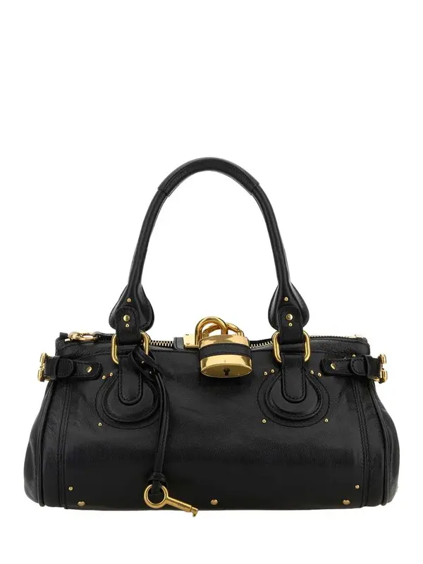 Chloé Paddington Shoulder Handbag In Bovine Leather With Golden Hardware - Black