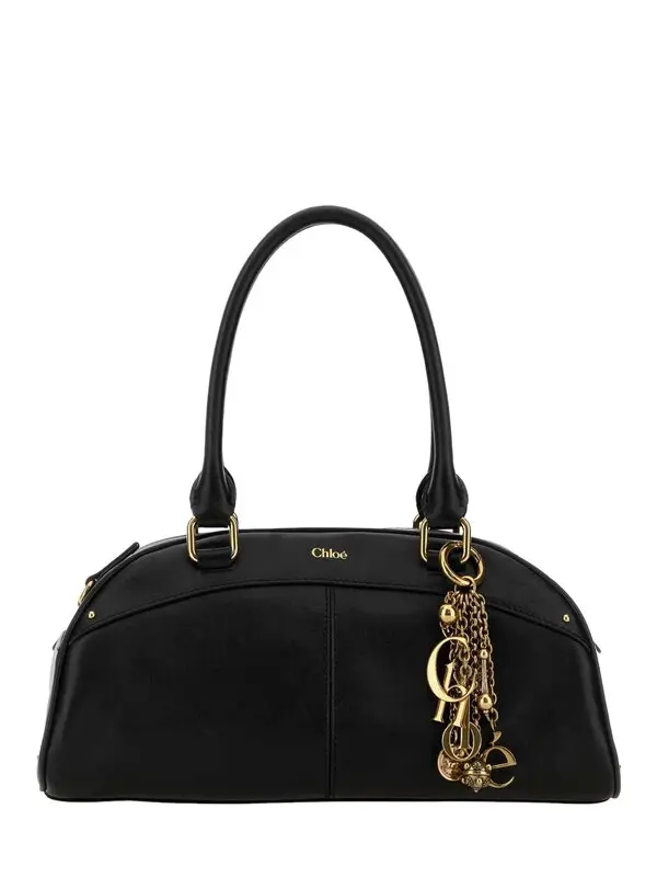 Chloé Style Leather Bowling Handbag, 33 Cm X 15 Cm X 15 Cm With 18 Cm Handle - Black