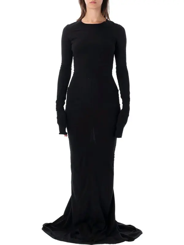 Rick Owens Long Sleeve Fitted Maxi Dress - Nero