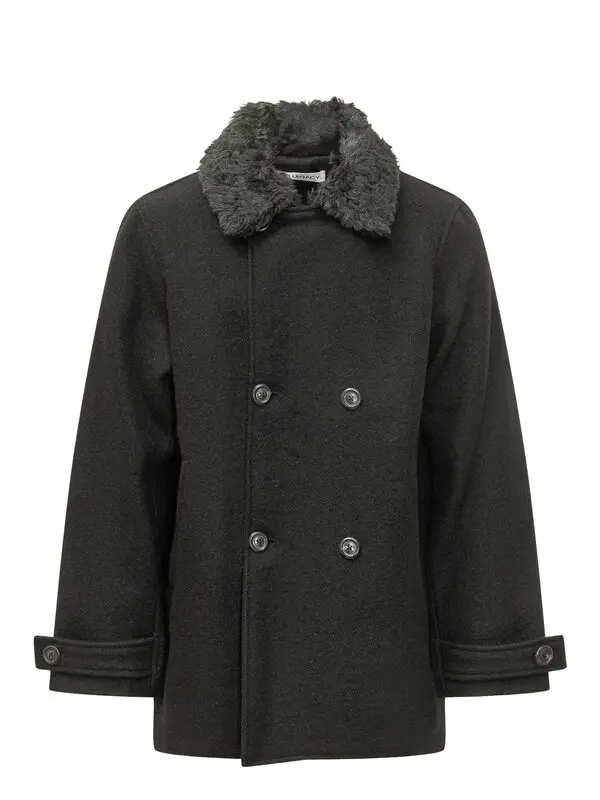 Our Legacy Double-breasted Pleated Coat With Faux Fur Collar - Black