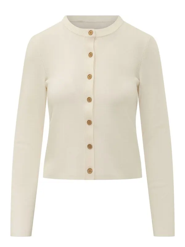 Michael Kors Merino Wool Rib Crew Cardigan - Bone