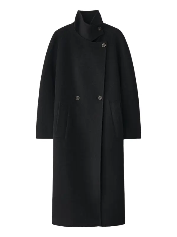 LISA YANG Double-breasted High-collar Wool-cashmere Coat - Nero