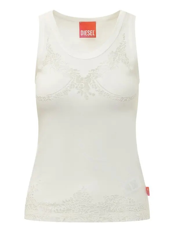 DIESEL® Printed Lace Trim Tank Top - Bianco