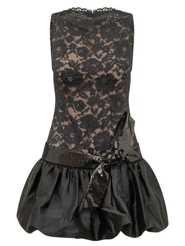 SELF-PORTRAIT Lace Bubble Hem Mini Dress - Black