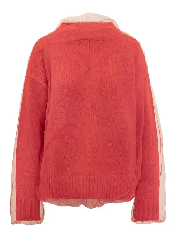 MSGM Tulle Detail Wool Cardigan - Red