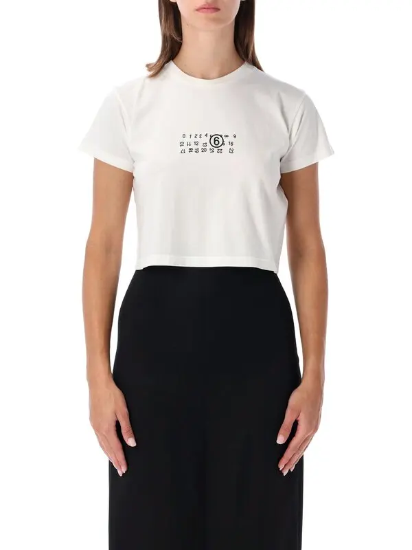 MAISON MARGIELA Cropped Logo Print T-shirt - Bianco