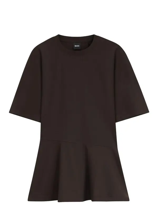 BOSS Mercerized Cotton T-shirt With Asymmetric Peplum - Brown