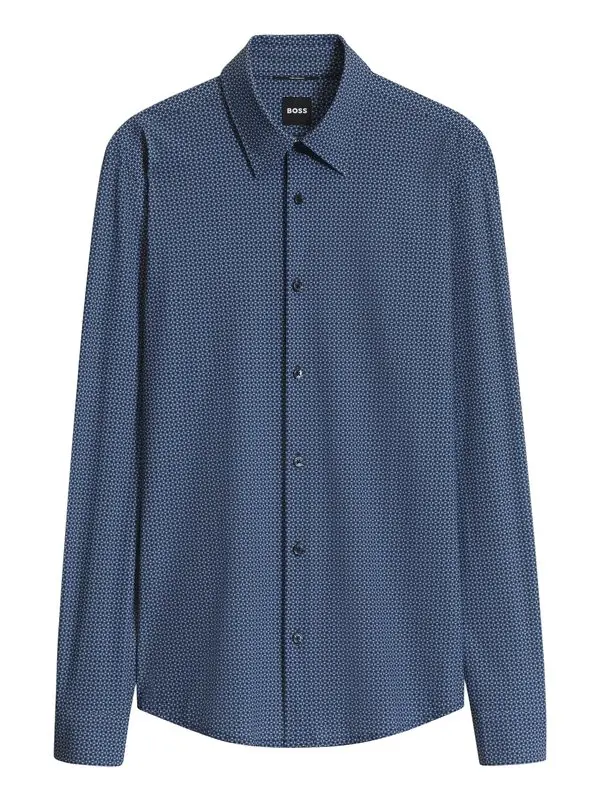 BOSS Slim-fit Shirt In Printed Performance-stretch Jersey - Light Blue
