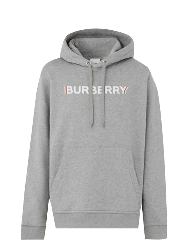 Burberry Logo Print Cotton Hoodie - Grey
