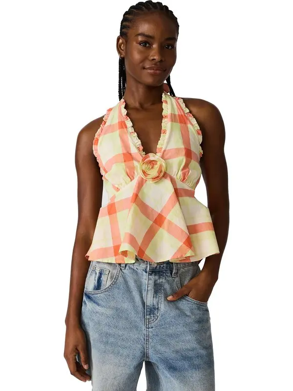 Steve Madden Tania Halter Neck Top - Plaid
