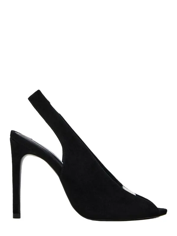 Steve Madden Sasha Peep Toe Stiletto Heels With Clear Strap - Black Suede