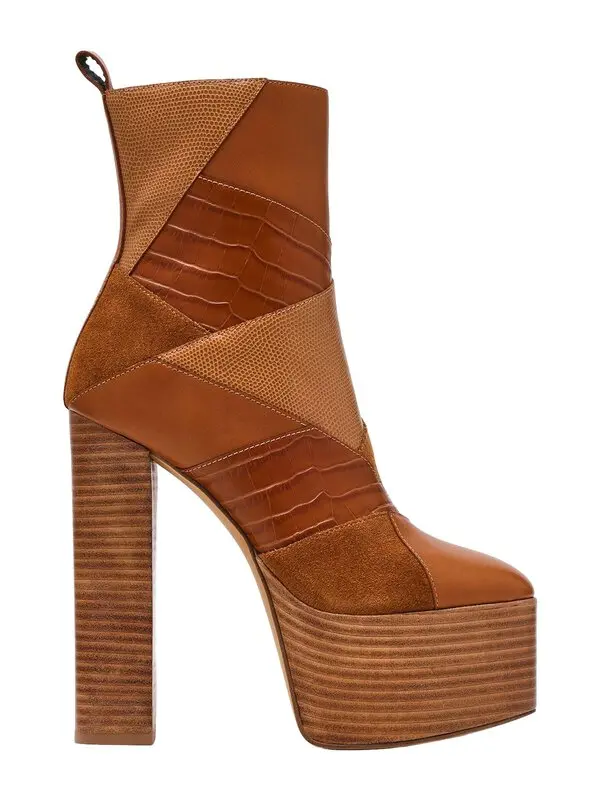 Steve Madden Semona Vintage Patchwork Block Heel Booties - Tan Multi