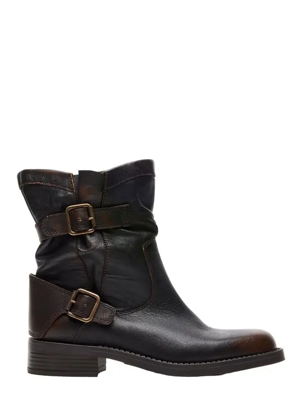 Steve Madden Distressed Buckled Ankle Boots - Brown Distressed