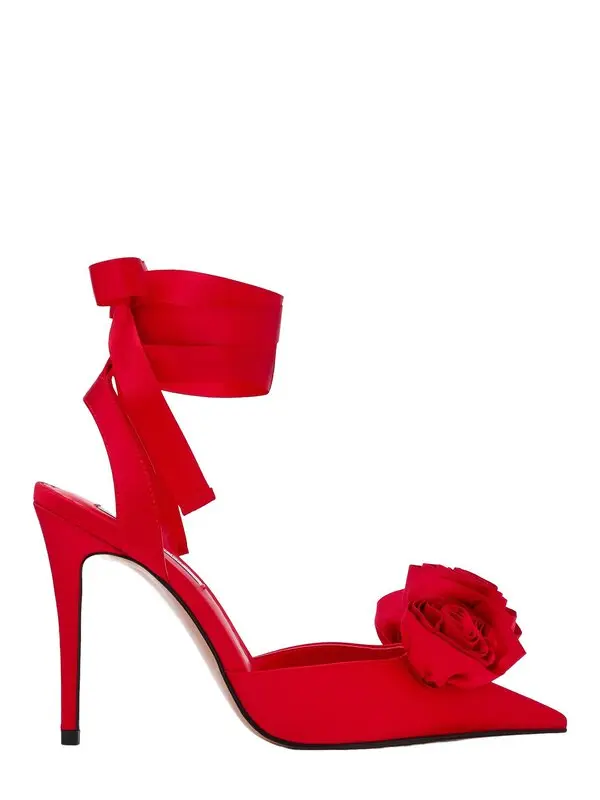 Steve Madden Rosie Lace-up Heels With Floral Detail - Red Satin