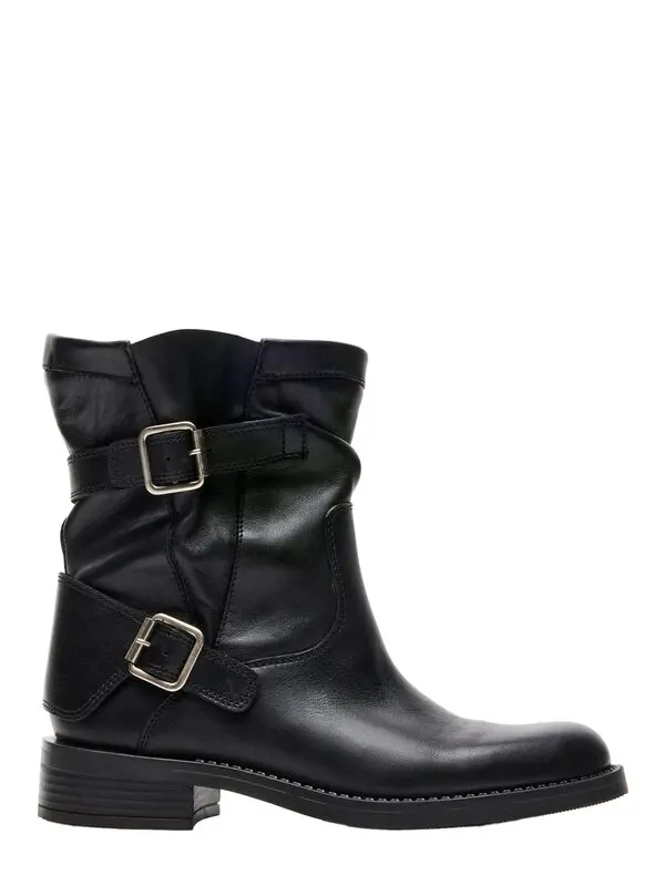 Steve Madden Buckled Leather Ankle Boots - Black