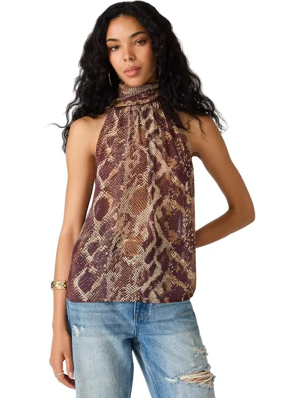 Steve Madden Sleeveless High Neck Top With Tie Detail - Bronze
