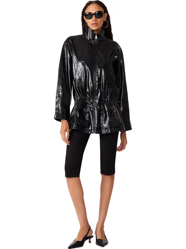 Steve Madden Faux Leather High-neck Zip-up Jacket - Black