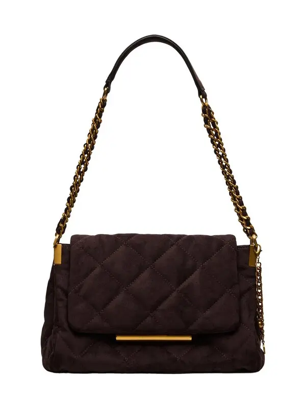 Steve Madden Quilted Faux Suede Shoulder Bag With Chain Strap - Chocolate