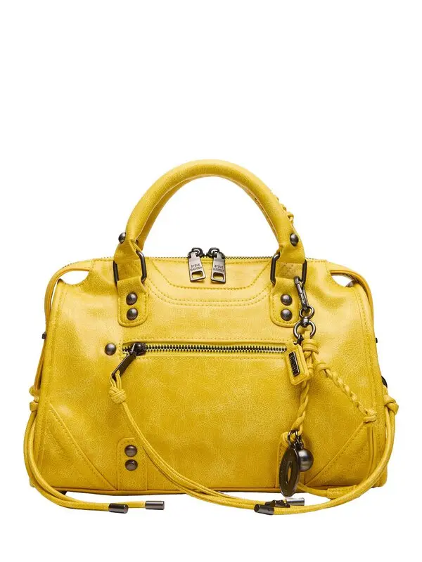 Steve Madden Riggs Satchel Bag With Studs And Knotted Fringe - Lemon
