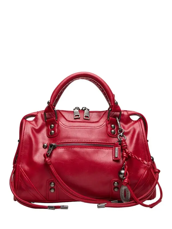 Steve Madden Riggs Satchel Bag With Studs And Fringe Details - Red