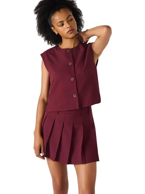 Steve Madden Alessa Sleeveless Button-up Top - Wine