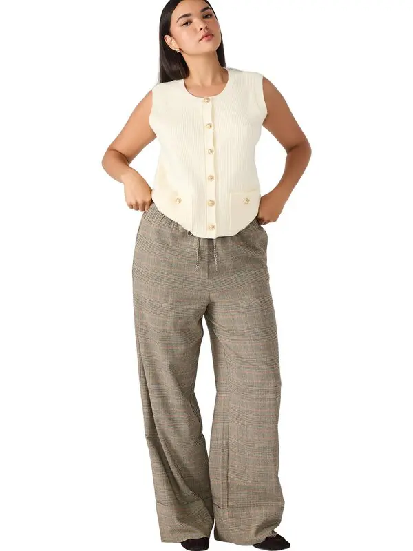 Steve Madden Idra Wide-leg Plaid Trousers - Brown