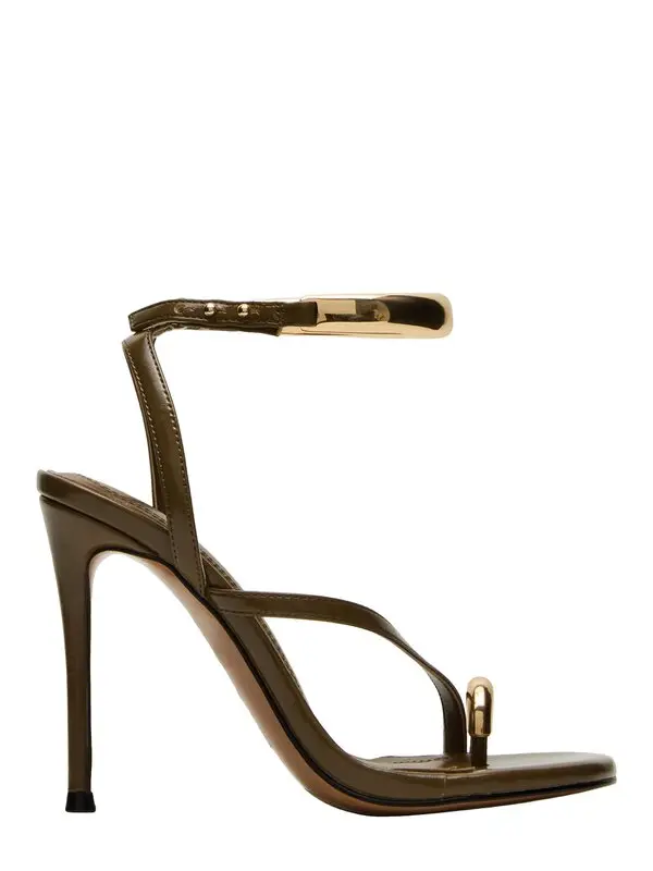 Steve Madden Strappy Stiletto Heels With Gold Tone Hardware - Olive
