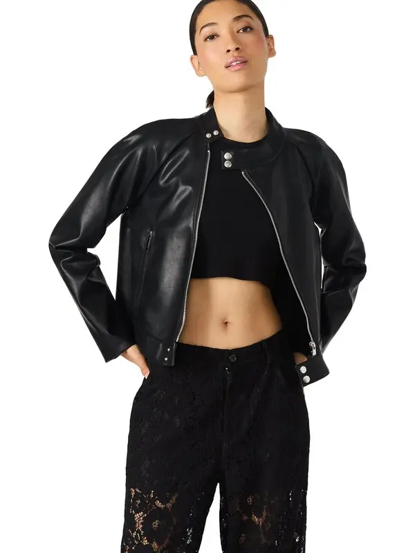 Steve Madden Faux Leather Zip-up Jacket - Black