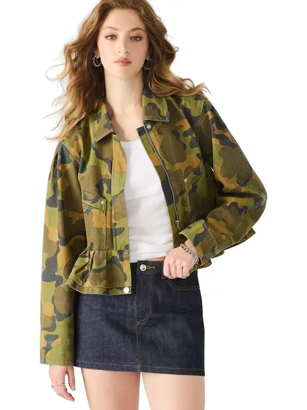 Steve Madden Sloan Camouflage Ruffle Jacket - Everglade