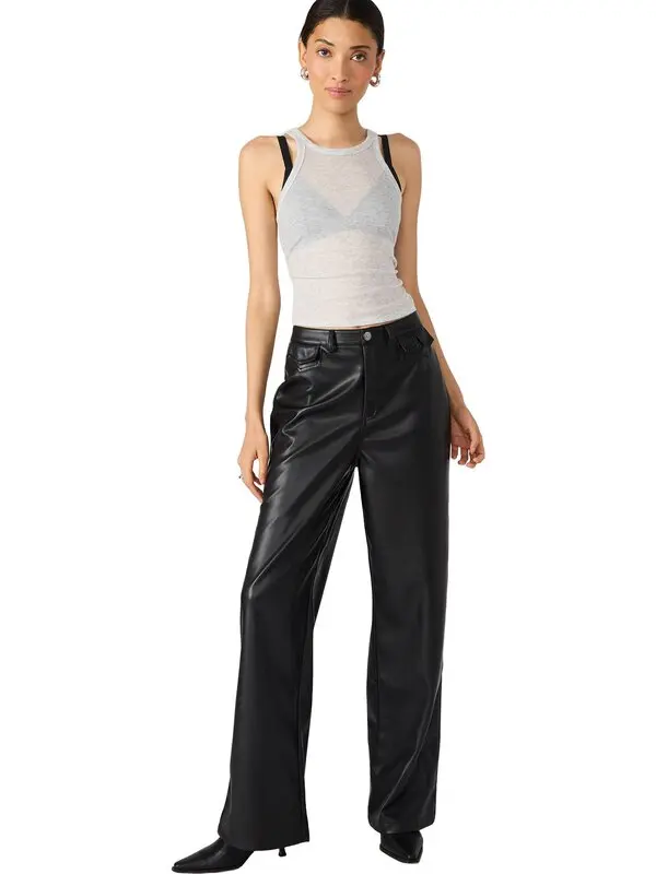 Steve Madden Geraldine Faux Leather Straight Leg Pants - Black